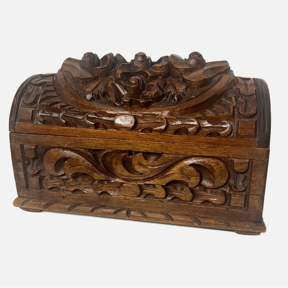 Storage & Organization | Antique Footed Hand Carved Wooden Box ...